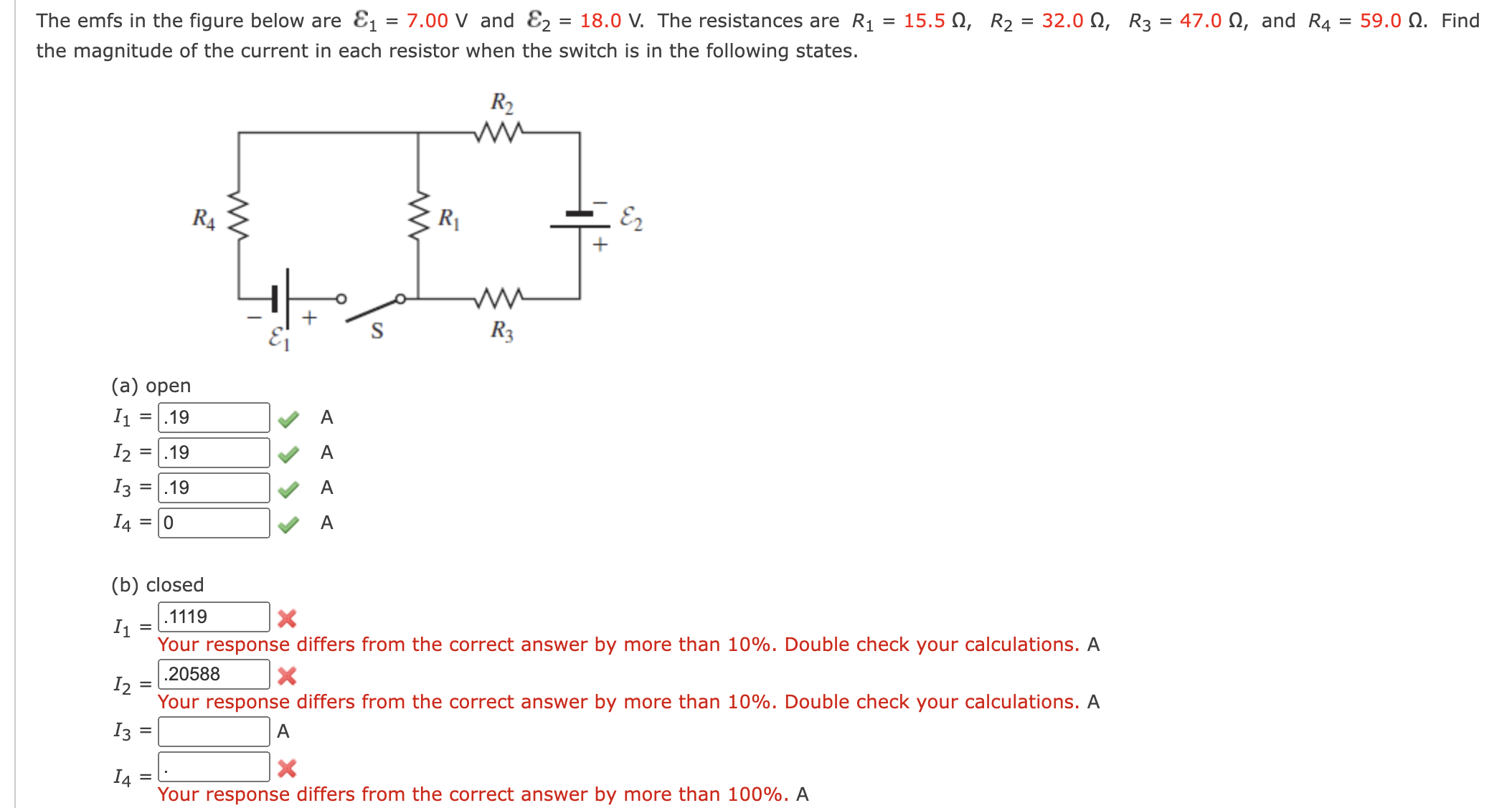 Solved The emfs in the figure below are ε1=7.00 V and | Chegg.com