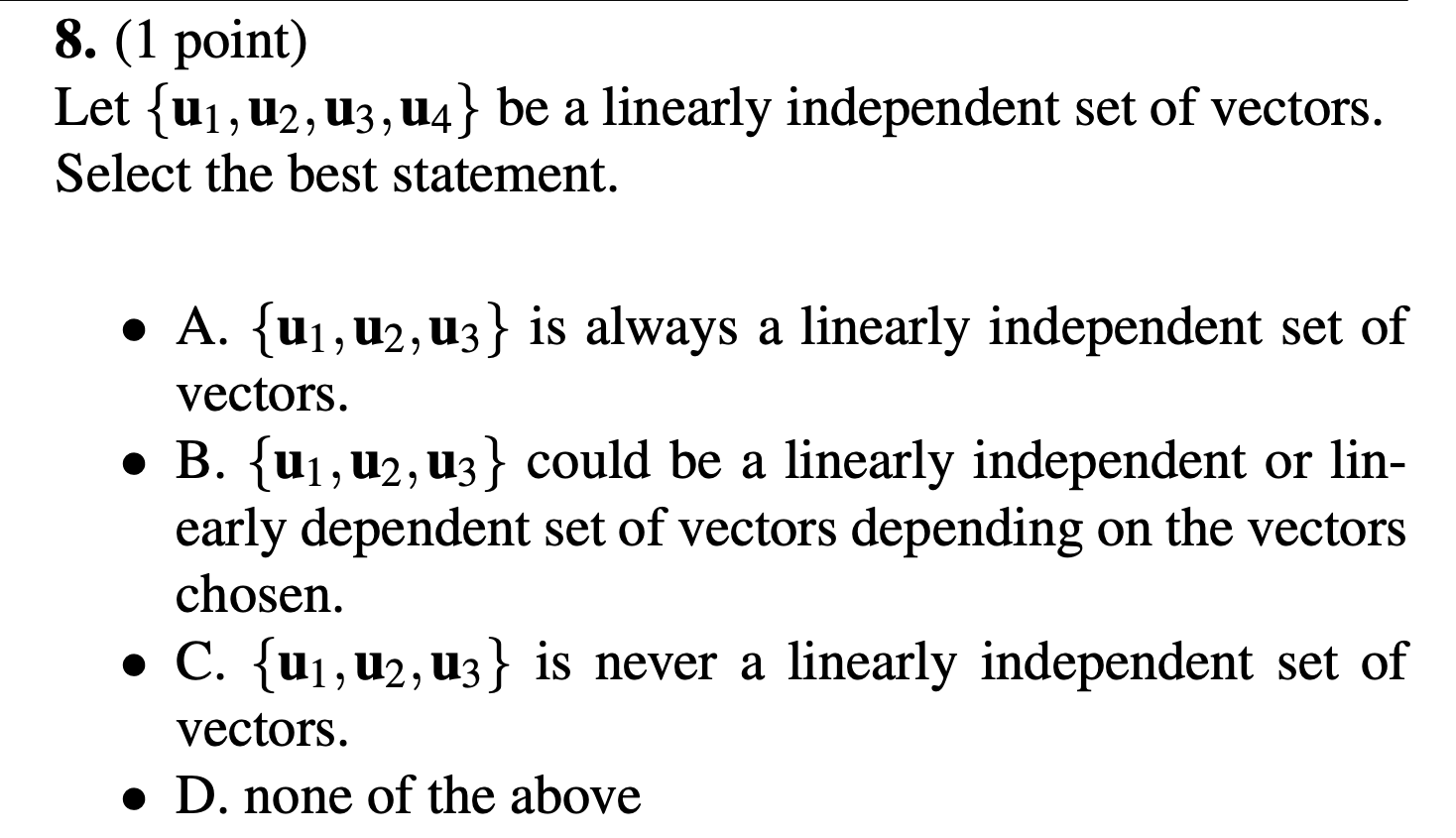 Solved (1 point) Let {u_(1),u_(2),u_(3),u_(4)} be a linearly | Chegg.com