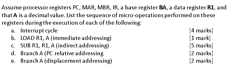 Solved Assume processor registers PC, MAR, MBR, IR, a base | Chegg.com