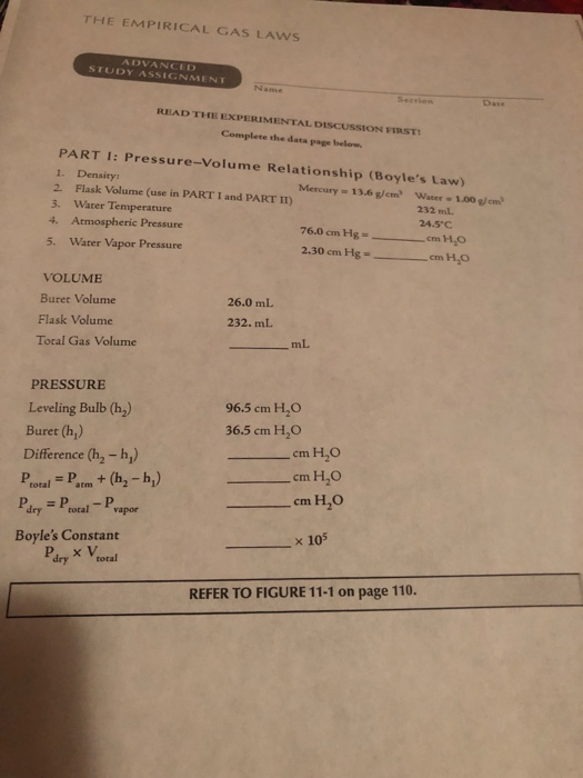 EXPERIMENT 11 The Empirical Gas Laws Several | Chegg.com