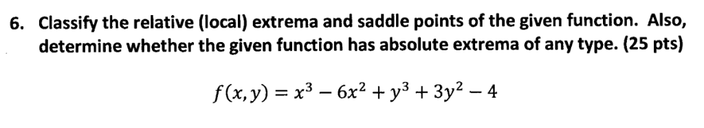Solved Classify the relative (local) extrema and saddle | Chegg.com