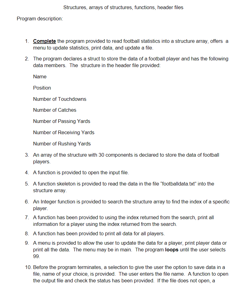 Solved Structures, arrays of structures, functions, header | Chegg.com