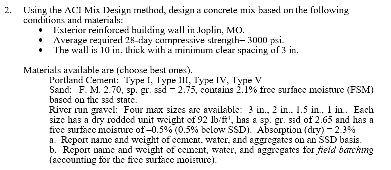 2. Using the ACI Mix Design method, design a concrete | Chegg.com