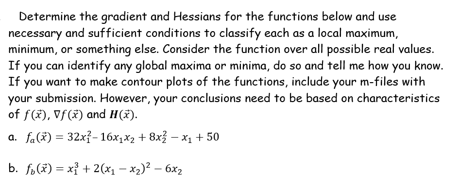 Solved Determine the gradient and Hessians for the functions | Chegg.com