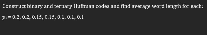 Solved Construct binary and ternary Huffman codes and find | Chegg.com