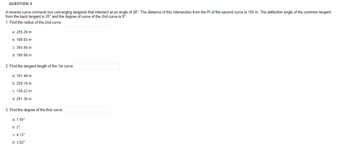 Solved QUESTION 3 A reverse curve connects two converging | Chegg.com