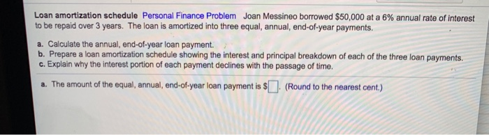 Solved Loan amortization schedule Personal Finance Problem | Chegg.com