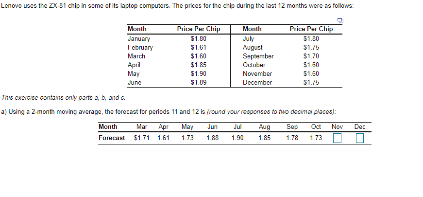 Solved B)Using a 3-month moving average, the forecast for | Chegg.com