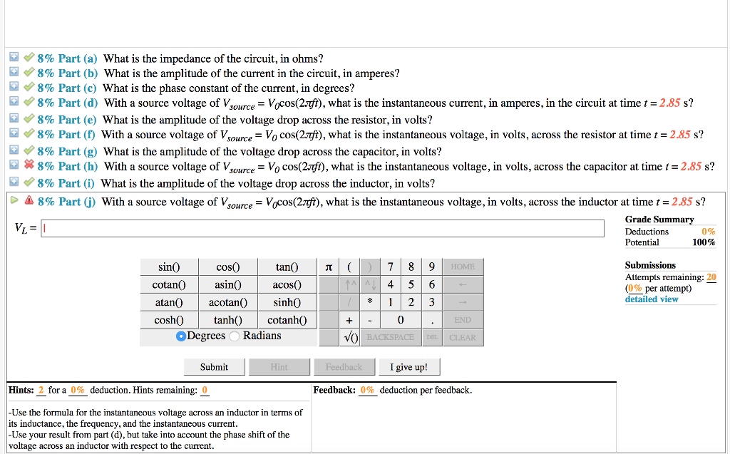 Solved (7%) Problem 6: A 16-? resistor, 59-uF capacitor, and | Chegg.com