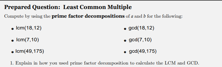 Solved Prepared Question: Least Common Multiple Compute by | Chegg.com