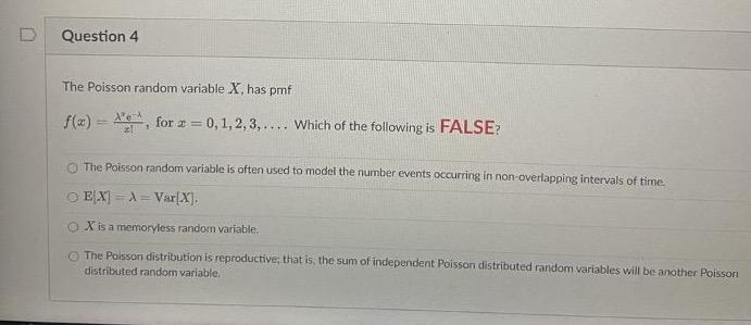 Solved Question 4 The Poisson random variable X, has pmf | Chegg.com