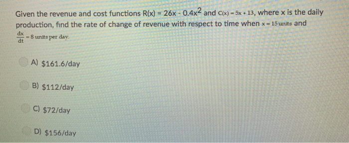 Solved Given the revenue and cost functions R(x) 26x-0.4x2 | Chegg.com