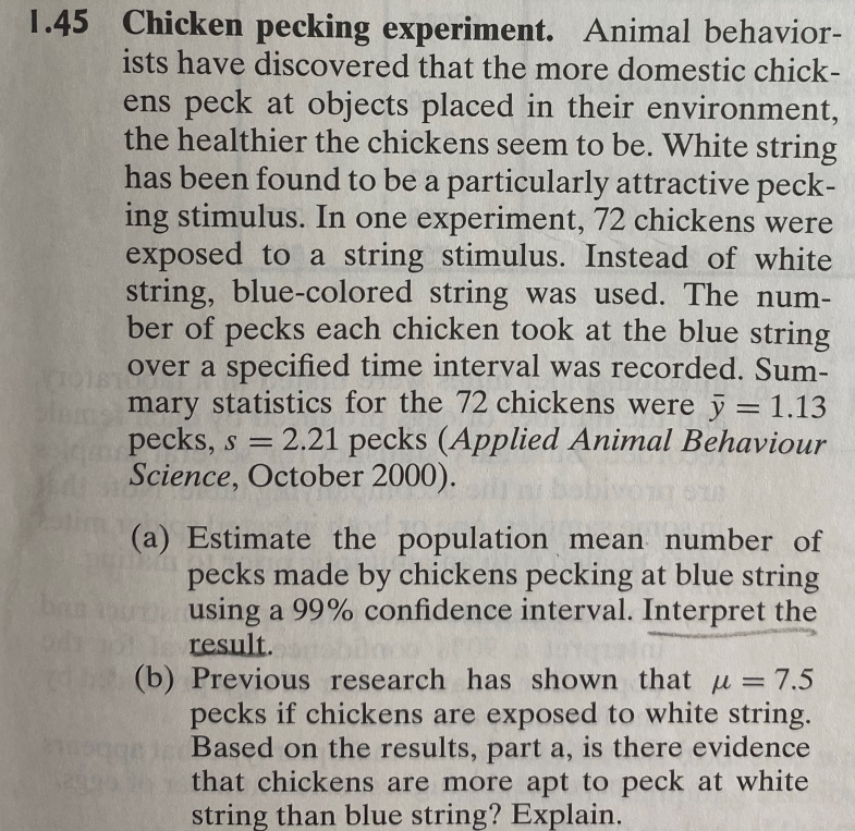 Solved 45 Chicken pecking experiment. Animal behaviorists | Chegg.com