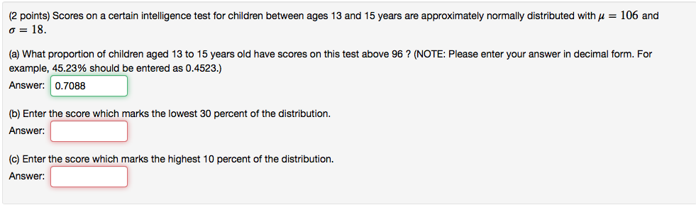 Solved (2 points) Scores on a certain intelligence test for | Chegg.com