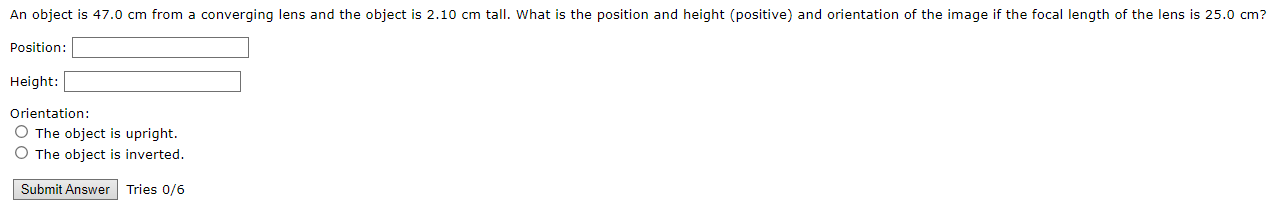 Solved Position: Height: Orientation: The object is upright. | Chegg.com