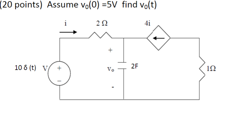 Solved (20 points) Assume v0(0)=5 V find v0(t) | Chegg.com Solved (20 points) Assume v0(0)=5 V find v0(t) | Chegg.com