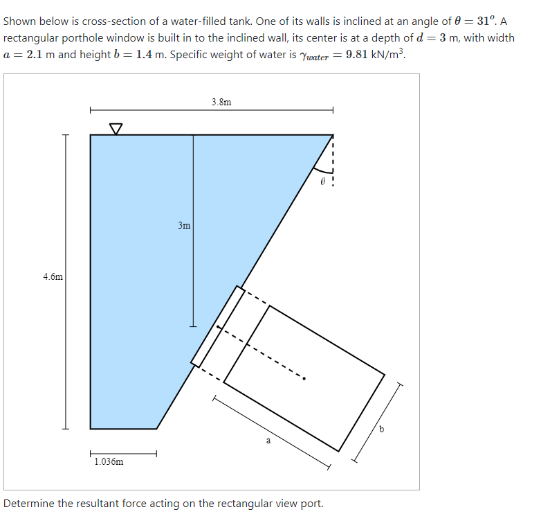 Solved Shown below is cross-section of a water-filled tank. | Chegg.com