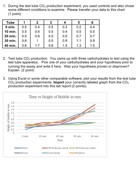 Solved 1. During the test tube CO2 production experiment, | Chegg.com