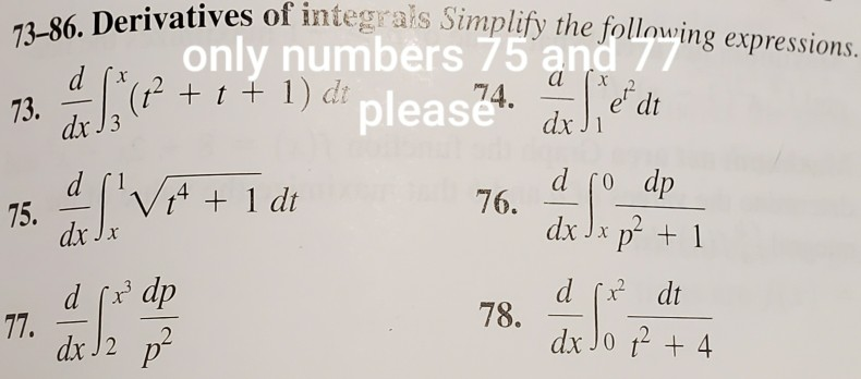 Solved 73–86. Derivativ Derivatives of integrals Simplify | Chegg.com