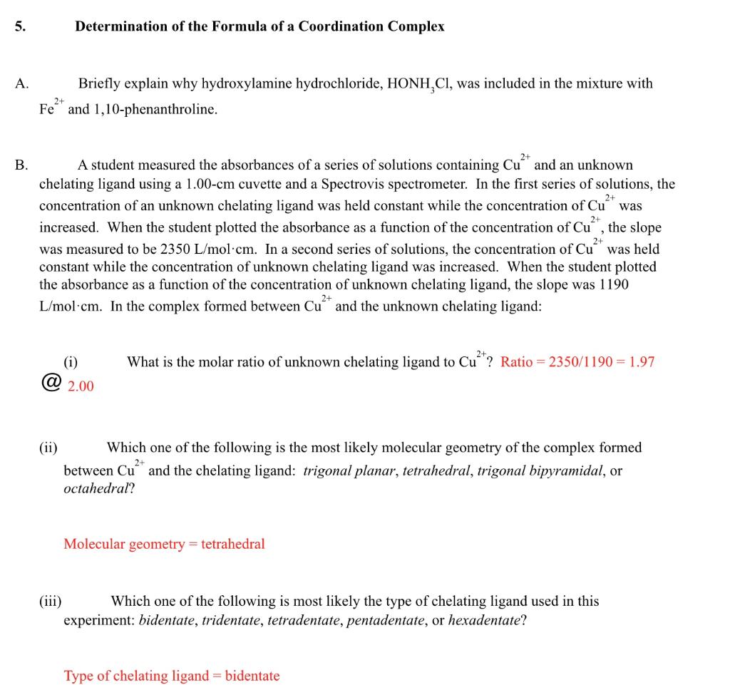 Solved 5. Determination of the Formula of a Coordination | Chegg.com