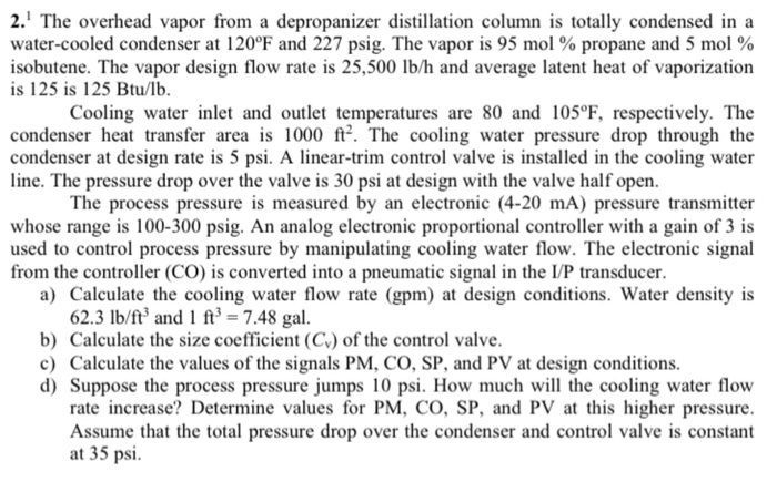2.1 The overhead vapor from a depropanizer | Chegg.com
