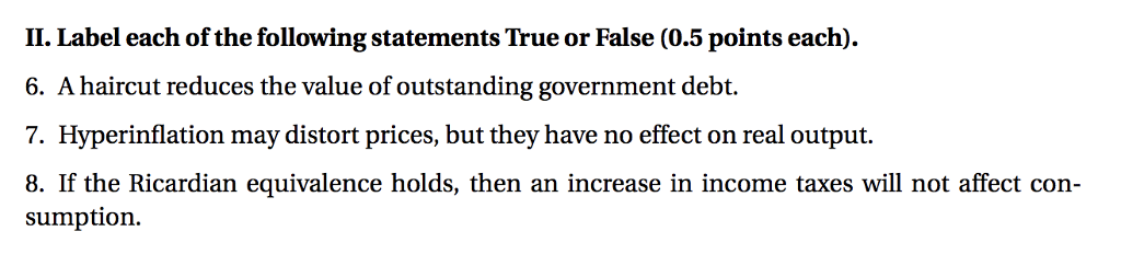 Solved II. Label each of the following statements True or | Chegg.com