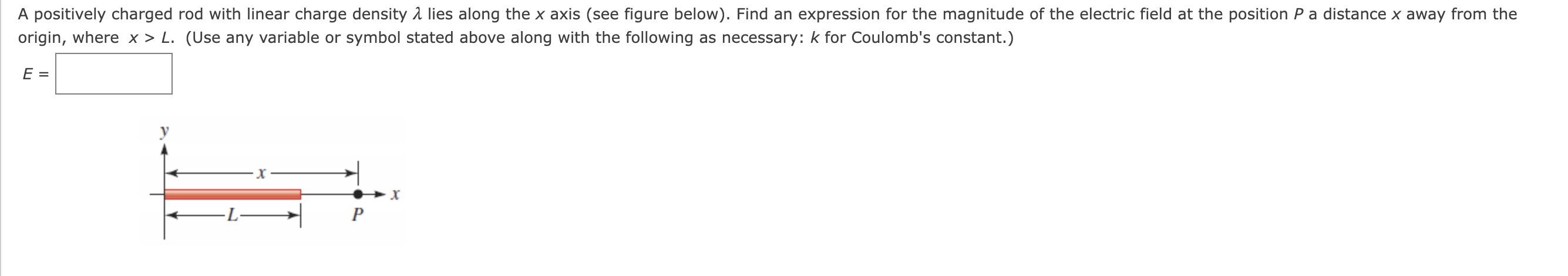 Solved origin, where x>L. (Use any variable or symbol stated | Chegg.com