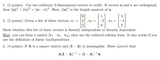 Solved 1. (5 points) Use two arbitrary 2-dimensional vectors | Chegg.com