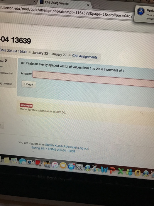 Solved Create an evenly spaced vector of values from 1 to 20 | Chegg.com