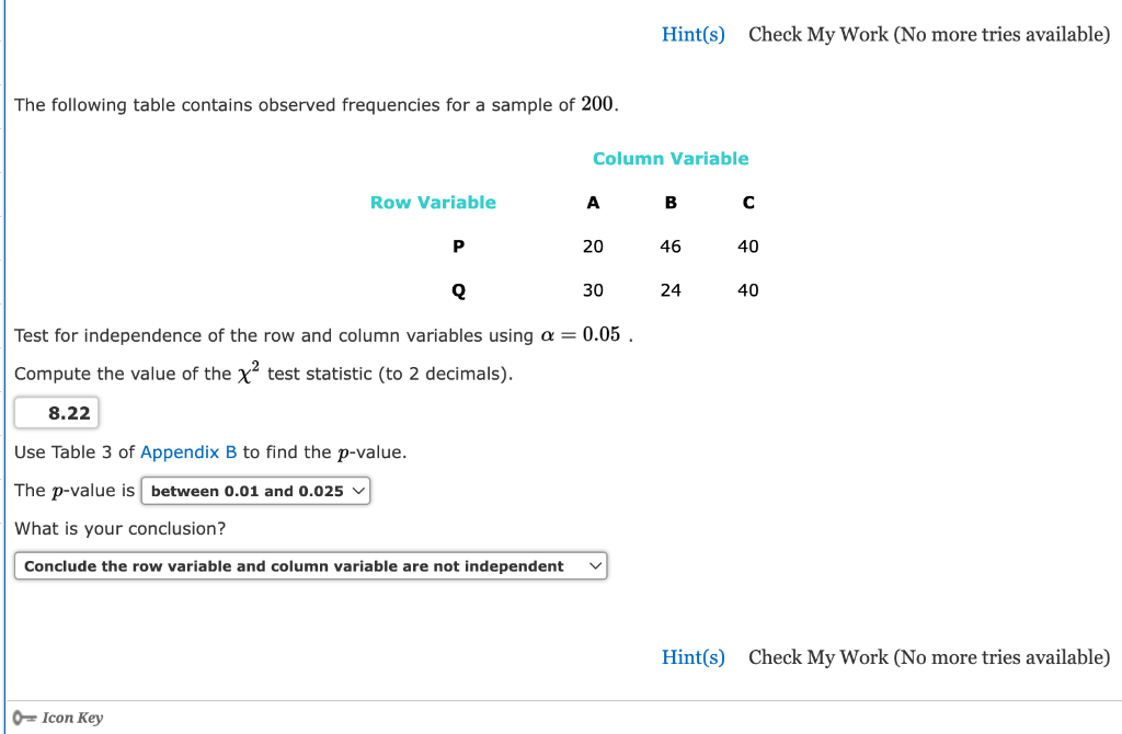 Solved Hint(s) Check My Work (No more tries available) The | Chegg.com