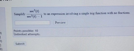 Solved sec?(t) Simplify to an expression involving a single | Chegg.com