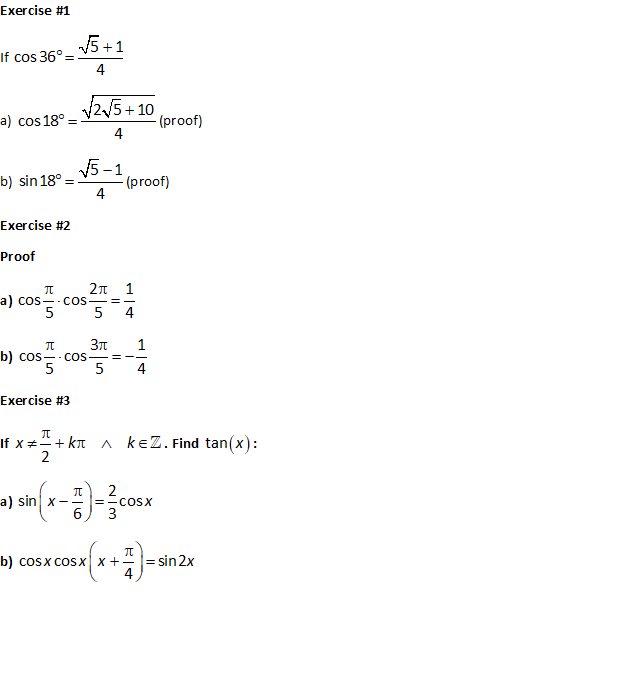 Solved Exercise #1 il cos 36°2 457.29 a) cos 18° = wree | Chegg.com