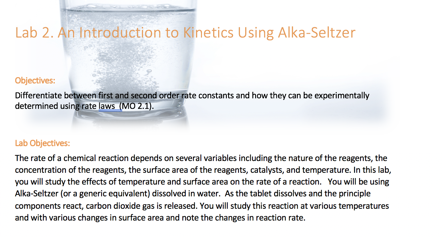 Lab 2. An Introduction to Kinetics Using Alka-Seltzer | Chegg.com