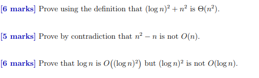 Solved [6 marks] Prove using the definition that (log n) + | Chegg.com