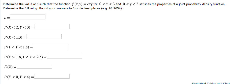 Solved Determine the value of c such that the function f (x, | Chegg.com