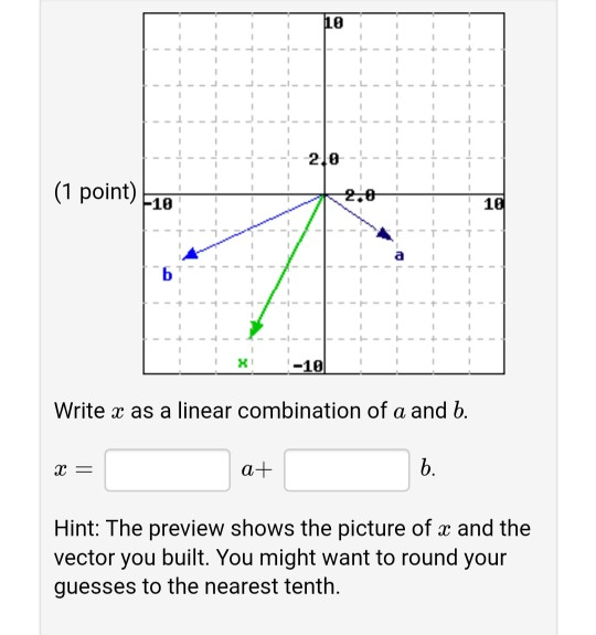 Solved 10 2.0 (1 point) 2.0 -10 ь -18 Write x as a linear | Chegg.com