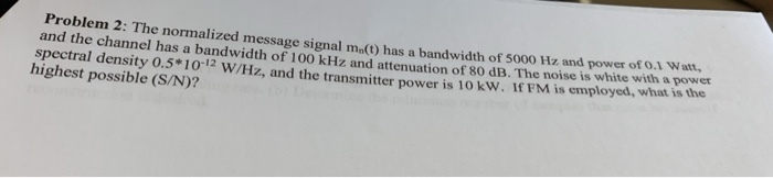 Solved Problem 2: The normalized message signal m(t) has a | Chegg.com