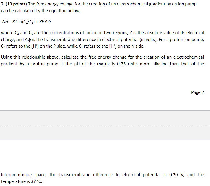 7. (10 points) The free energy change for the | Chegg.com