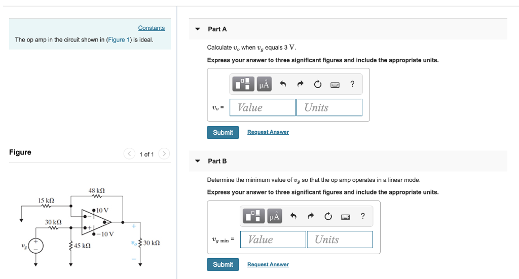 Solved Constants PartA The op amp in the circuit shown in | Chegg.com