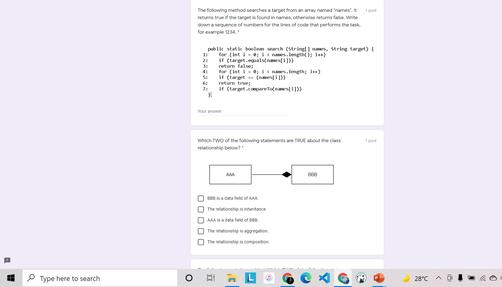 Solved 1 Point The Following Method Searches A Target From 