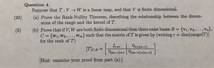 Solved Question 4. (20) (a) Prove the Rank-Nullity Theorem, | Chegg.com