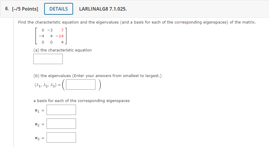 Solved Points]LARLINALG8 7.1.025.Find the characteristic | Chegg.com