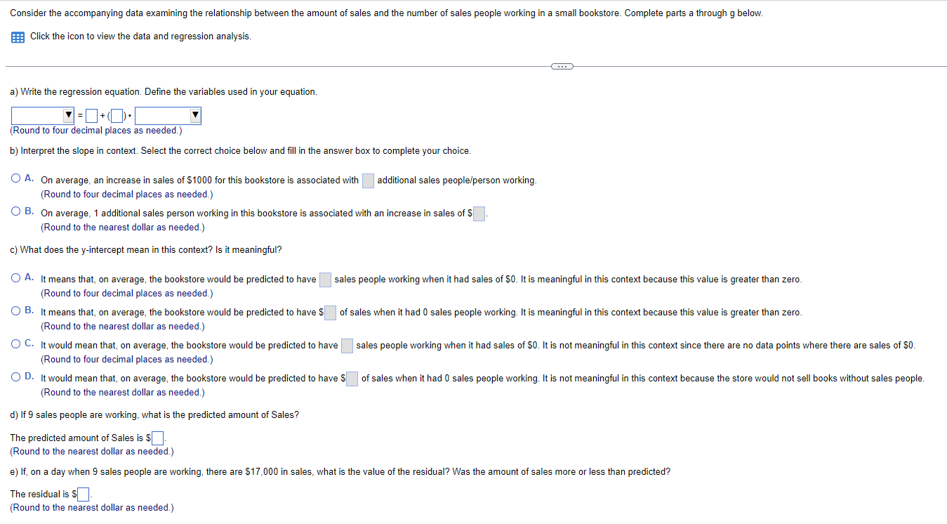Solved Click the icon to view the data and regression | Chegg.com