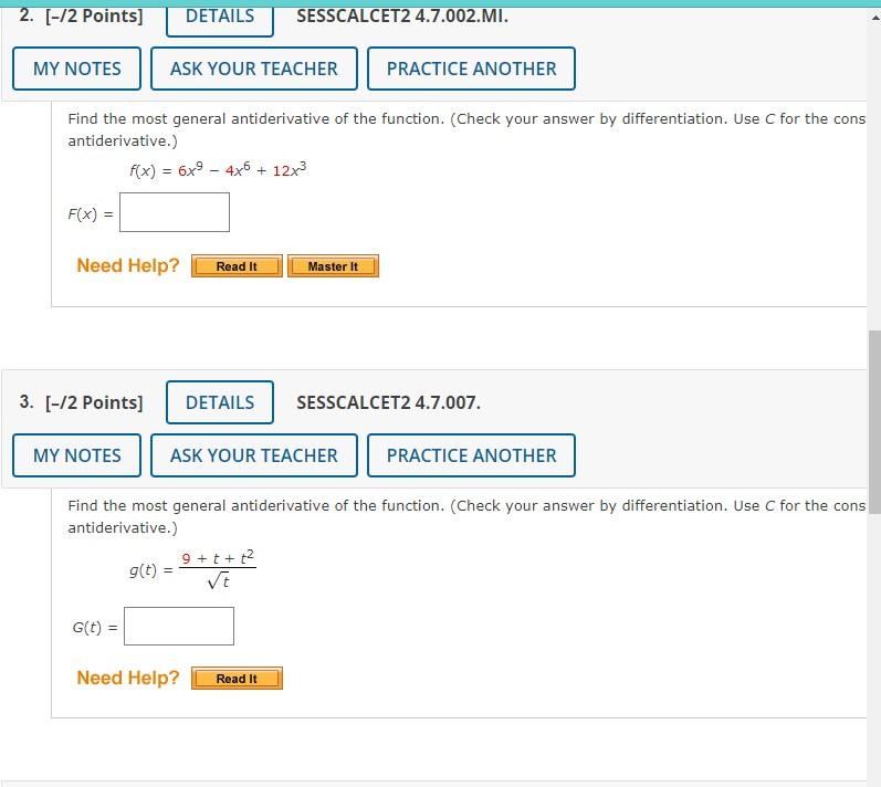 Solved Find the most general antiderivative of the function. | Chegg.com