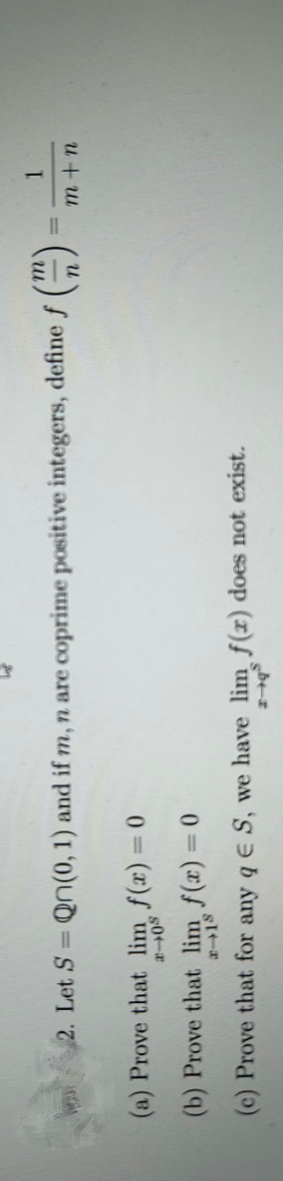 Solved 2. Let S=Q∩(0,1) and if m,n are coprime positive | Chegg.com