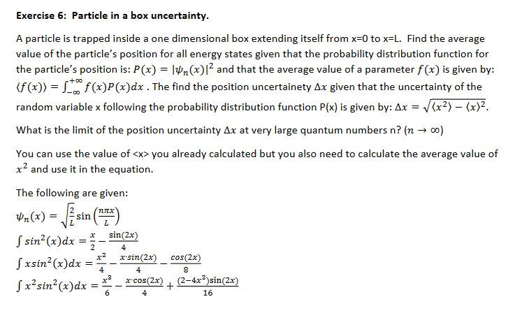 Solved Exercise 6: Particle in a box uncertainty A particle | Chegg.com
