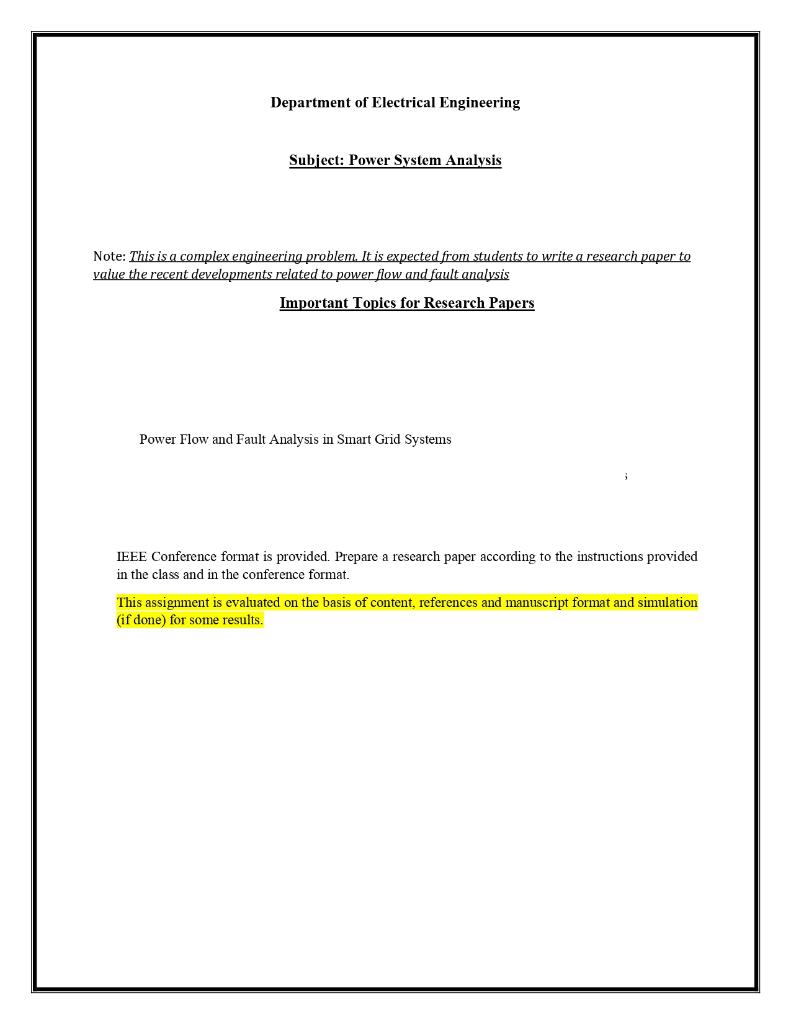 Solved Department of Electrical Engineering Subject: Power | Chegg.com