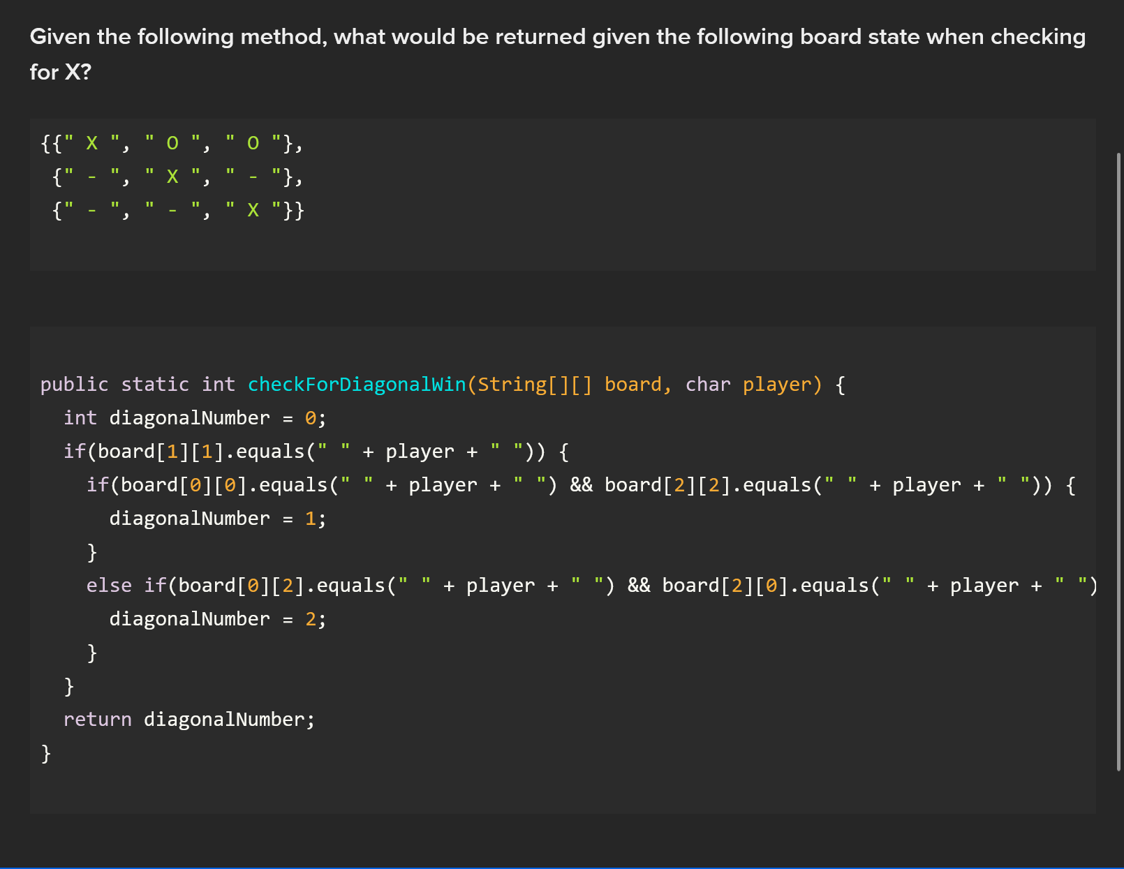 Solved Given the following method, what would be returned | Chegg.com
