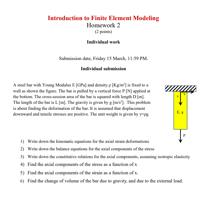 Solved Introduction to Finite Element Modeling Homework 2 (2 | Chegg.com