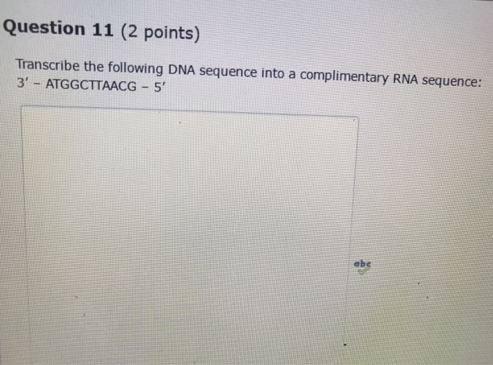 Solved Question 11 (2 points) Transcribe the following DNA | Chegg.com